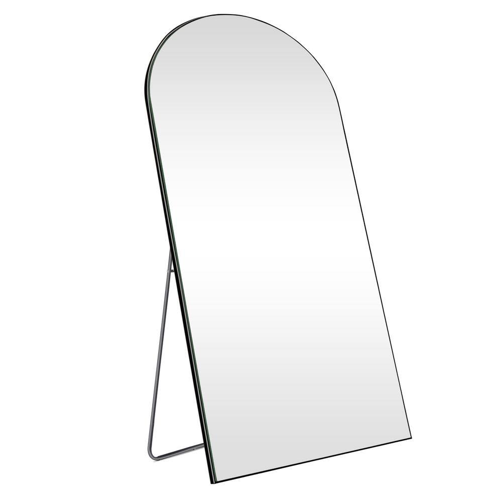 GOGEXX 32 in. W x 71 in. H Large Metal Black Standing Mirror Arched ...