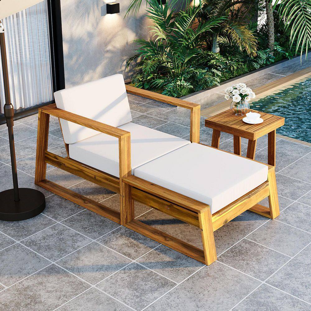 Sudzendf Natural Acacia Wood Outdoor Lounge Chair and Ottoman with ...