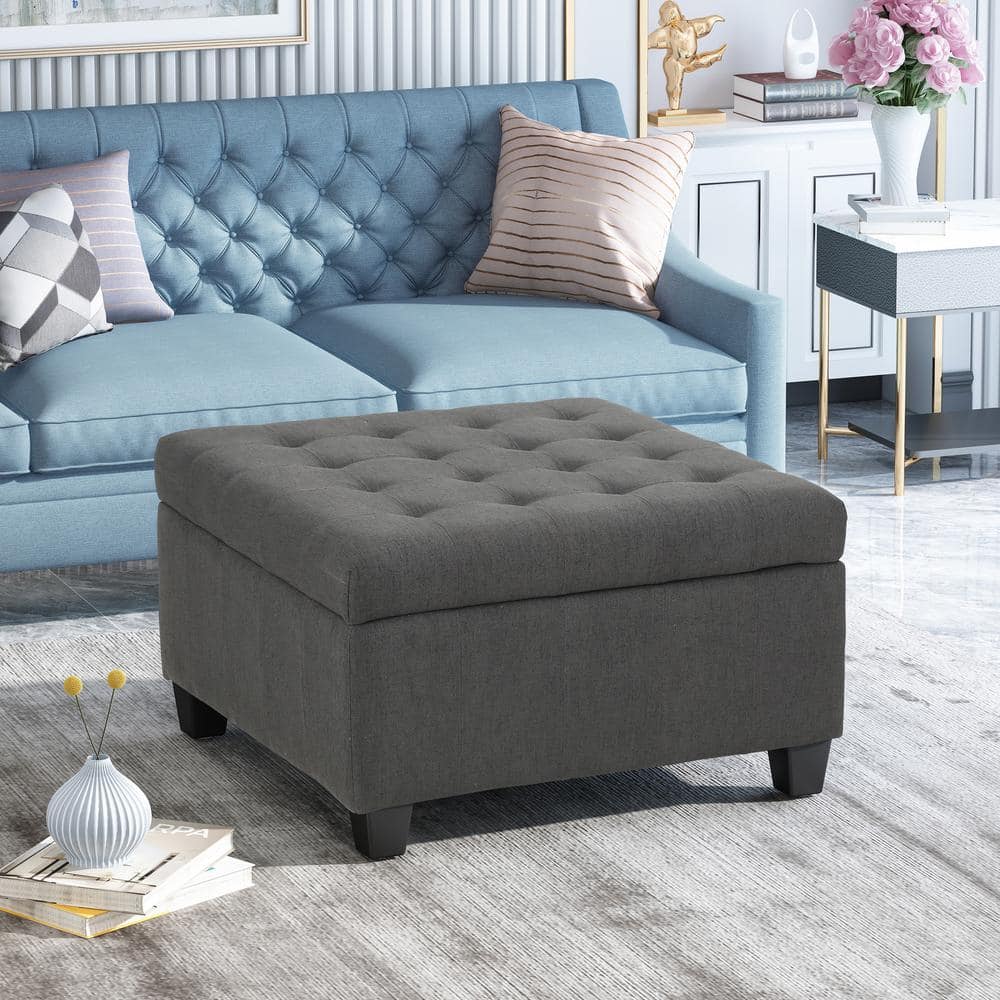 CHRISTOPHER KNIGHT HOME Dark Gray Fabric Square Tufted Accent Medium ...