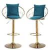 42 in. Blue Metal Frame Adjustable Cushioned Bar Stool For Dinning Room ...