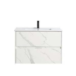 VANITYFUS 30 in. W x 18 in. D Bath Vanity in White Marble Grain with ...