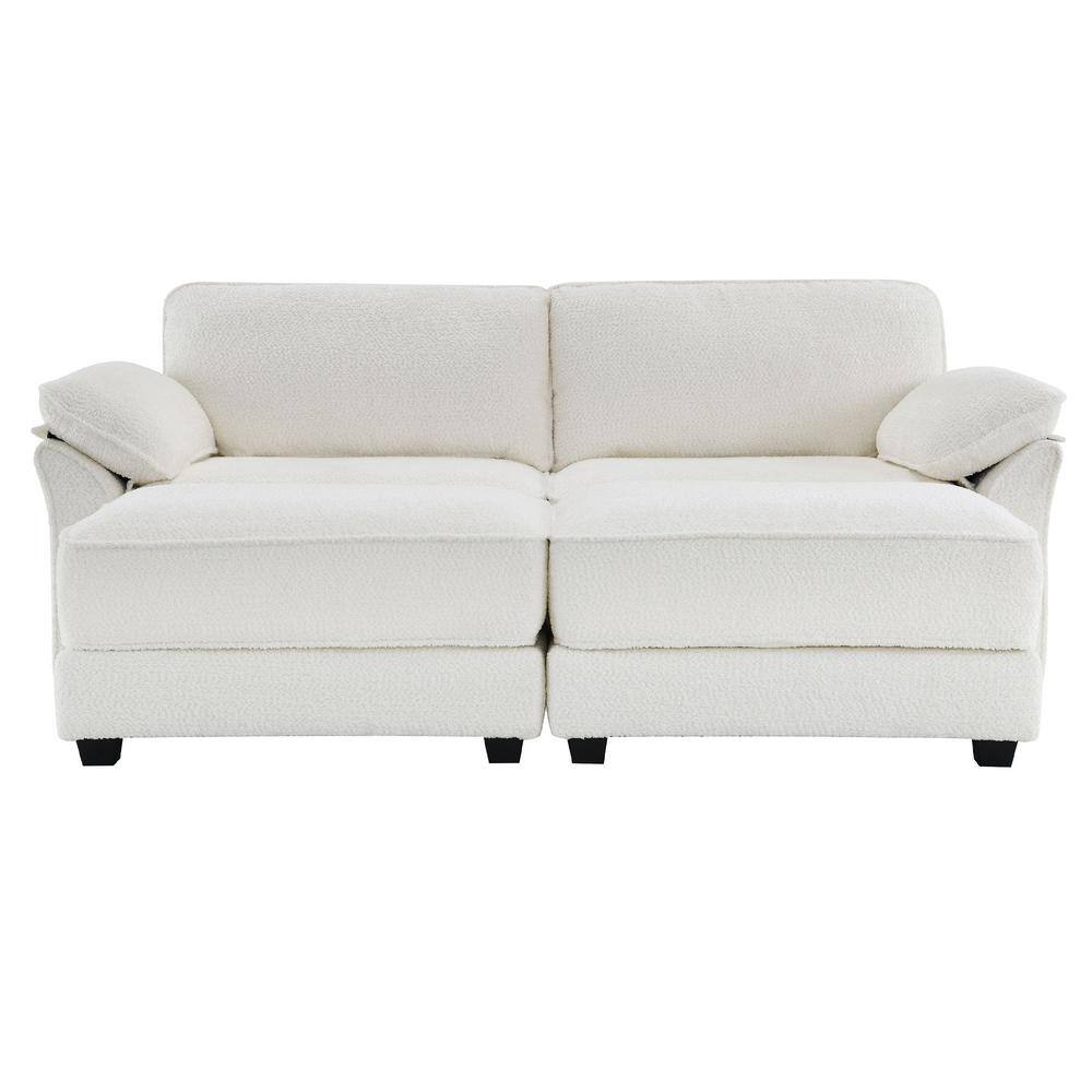 Polibi 81 in. Square Arm Chenille Rectangle Sofa with Ottoman in. White ...