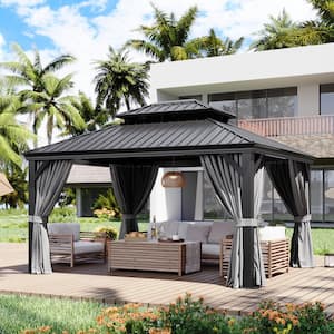 Sizzim 24 ft. x 14 ft. Outdoor Double Roof Hardtop Gazebo with Gutters ...