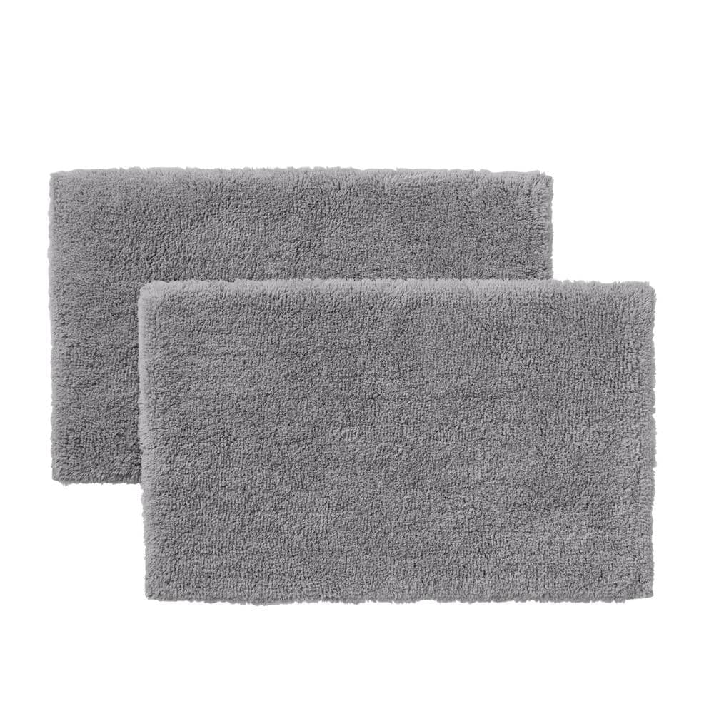 StyleWell Stone Gray 17 in. x 25 in. Non-Skid Cotton Bath Rug (Set of 2 ...
