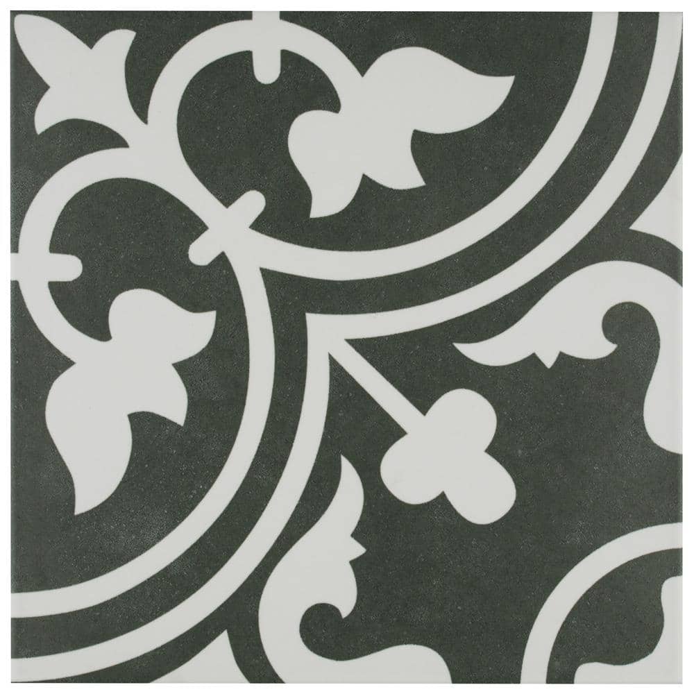 Merola Tile Arte Black 9-3/4 in. x 9-3/4 in. Porcelain Floor and Wall ...
