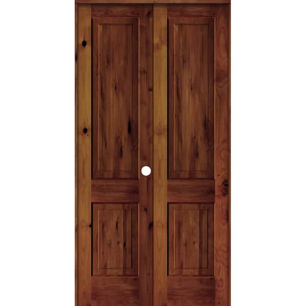 Krosswood Doors 48 in. x 96 in. Rustic Knotty Alder 2-Panel Square Top ...