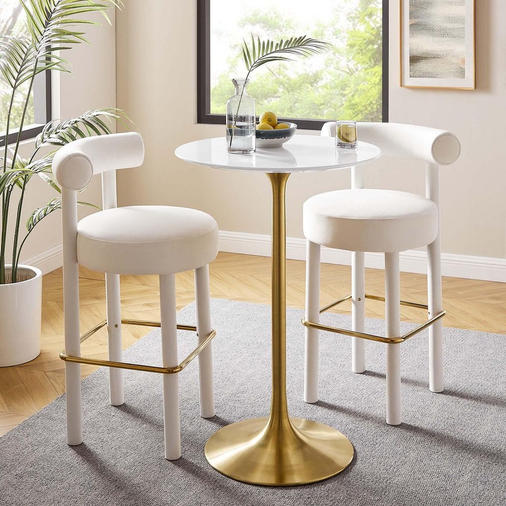 MODWAY Lippa Round 28 in. Mid-Century Modern Bar Table in Gold White ...