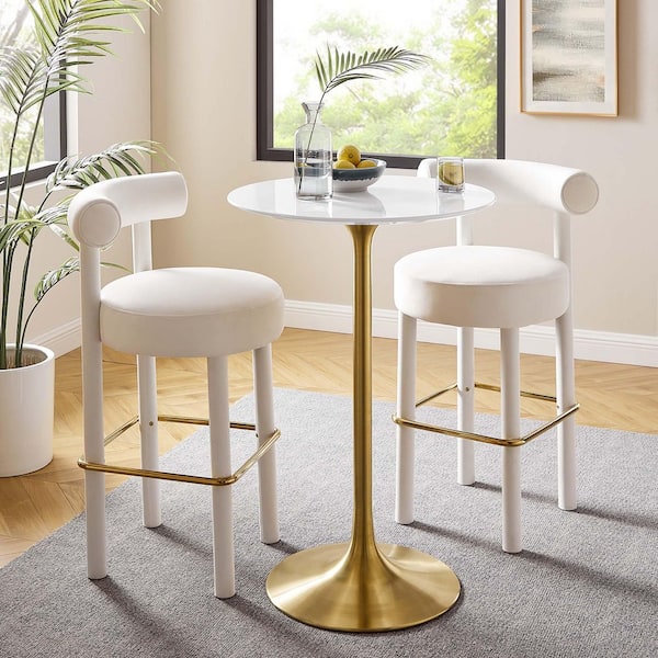 MODWAY Lippa Round 28 in. Mid-Century Modern Bar Table in Gold White ...