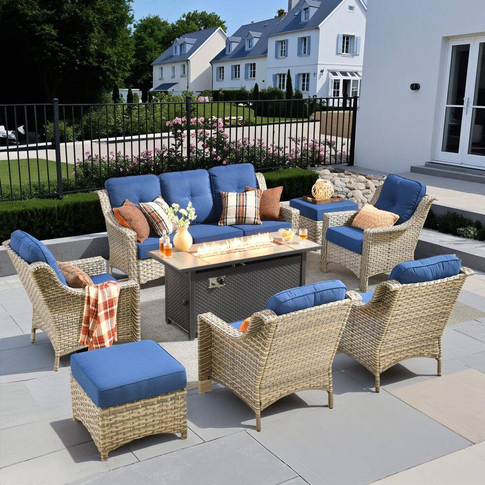 Toject Eureka 8-Piece Wicker Outdoor Fire Pit Patio Conversation Sofa ...
