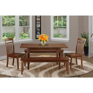 East West Furniture 5-Piece Rectangle Mahogany Finish Solid Wood Top ...