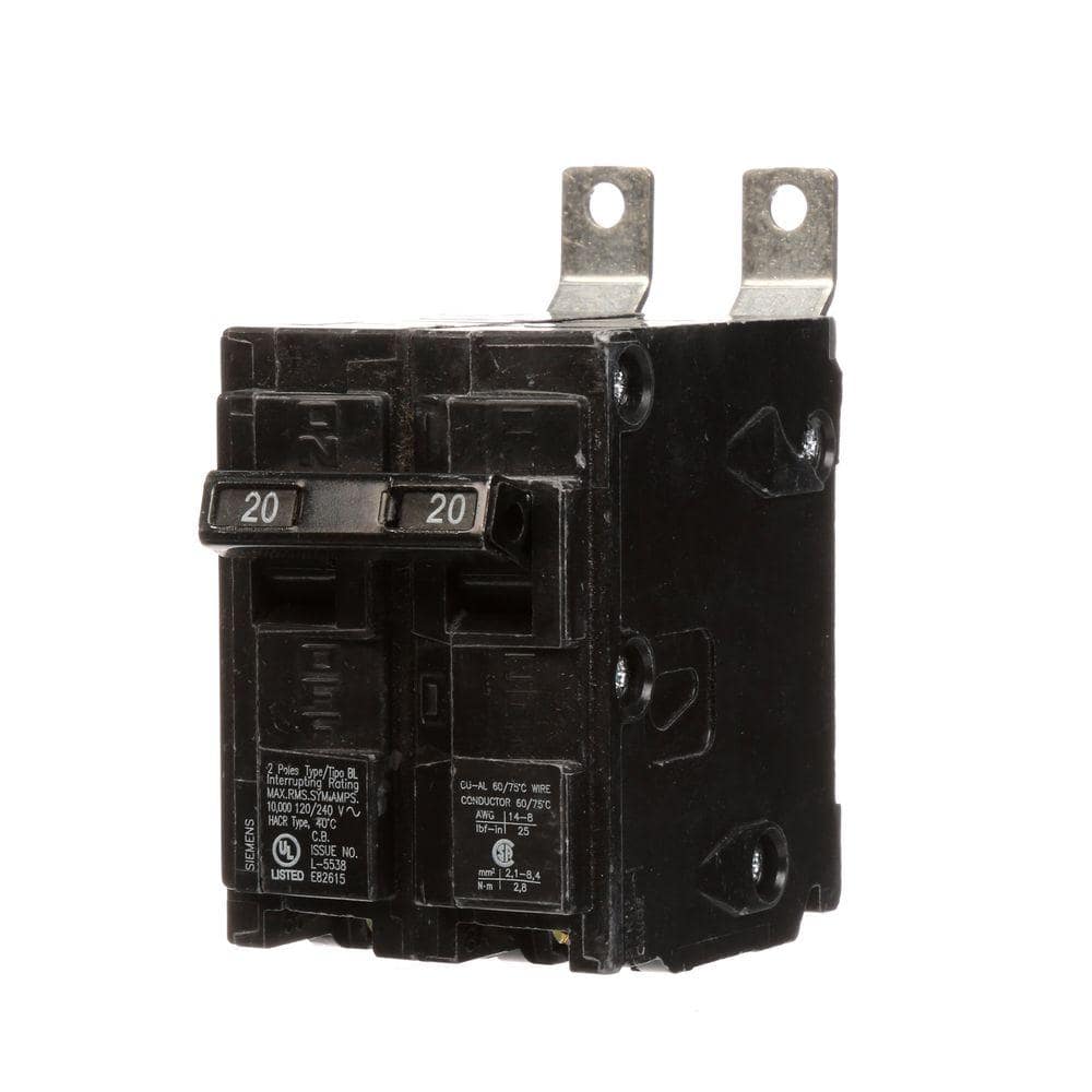 Siemens 20 Amp Double-Pole Type BL Bolt-On Circuit Breaker B220 - The ...