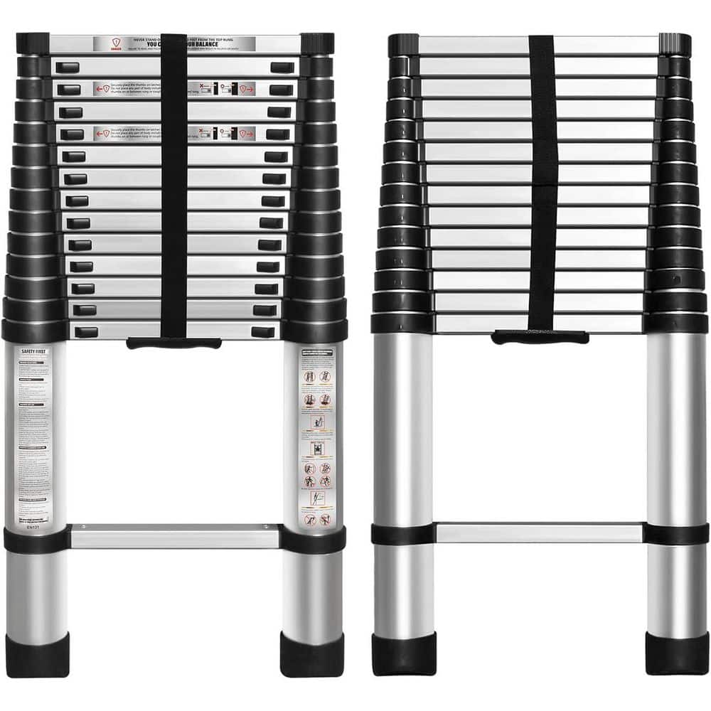 KIWDZFU 14.5 FT Aluminum Telescoping Ladder with One-Button Retraction ...