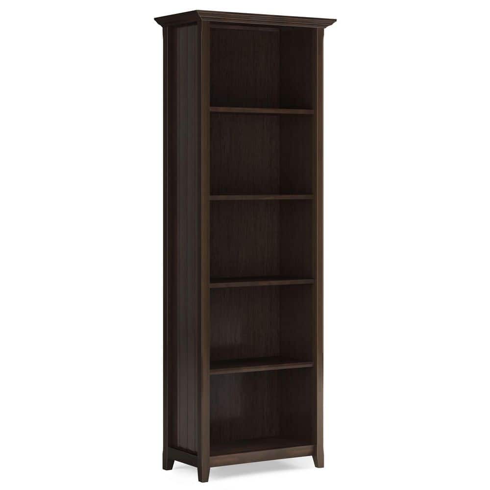 Simpli Home Acadian 72 in. Tall Brunette Brown SOLID WOOD 5-Shelf ...