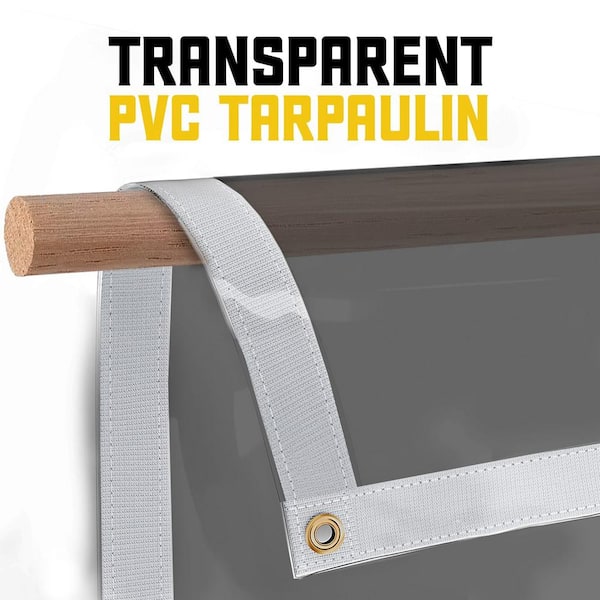 CORE TARPS 8 ft. X ft. 16 Clear Grey Extreme Heavy Duty 30 Mil Vinyl ...