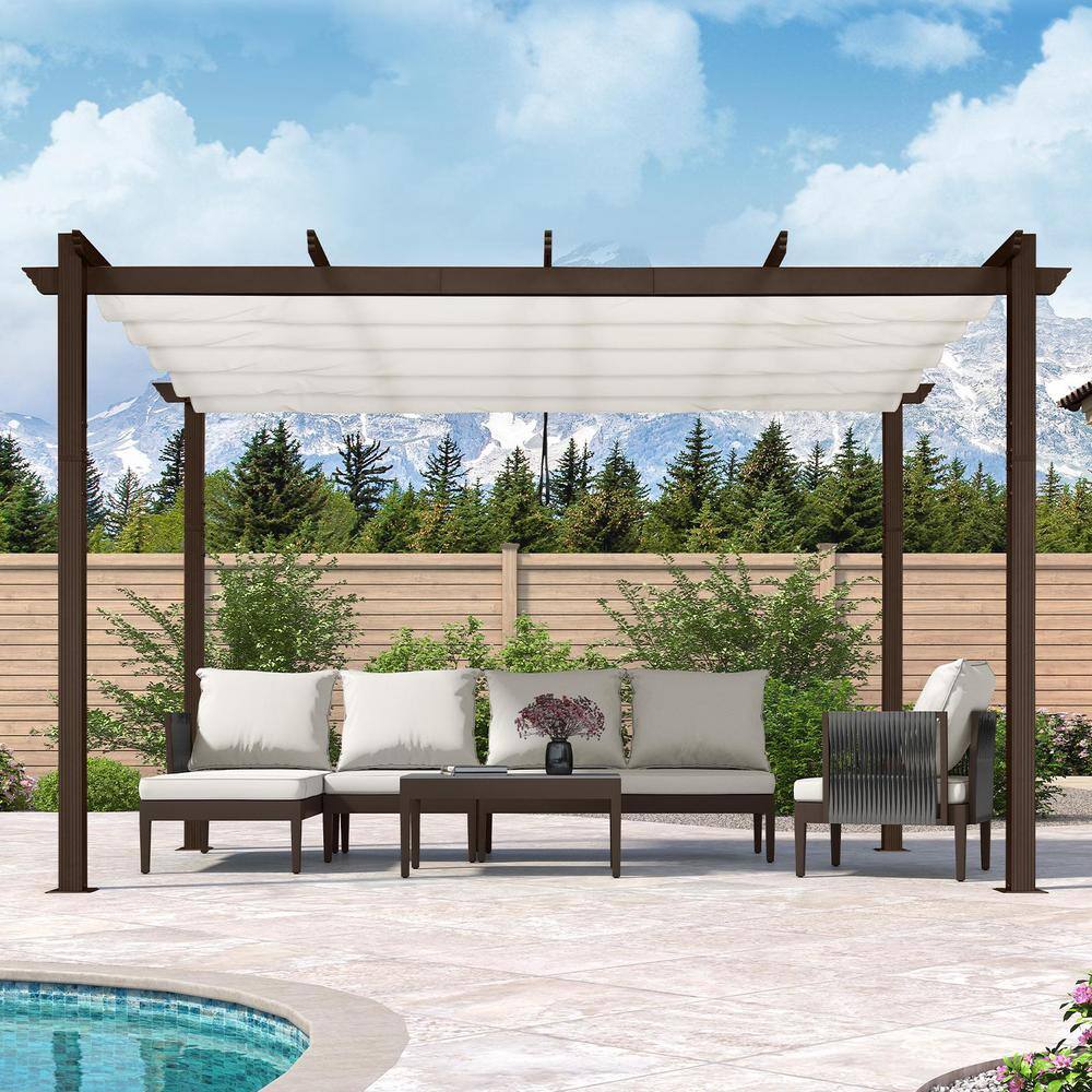 PURPLE LEAF 10 ft. W x 12 ft. D Outdoor Bronze Aluminum Pergola with ...