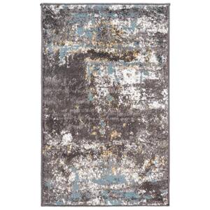 World Rug Gallery Distressed Modern Abstract Blue 2 ft. x 3 ft. Area ...