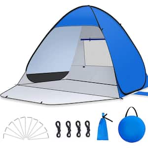 Phewnyzo 7 ft. x 5 ft. Blue Beach Tent with UV Protection and Storage ...
