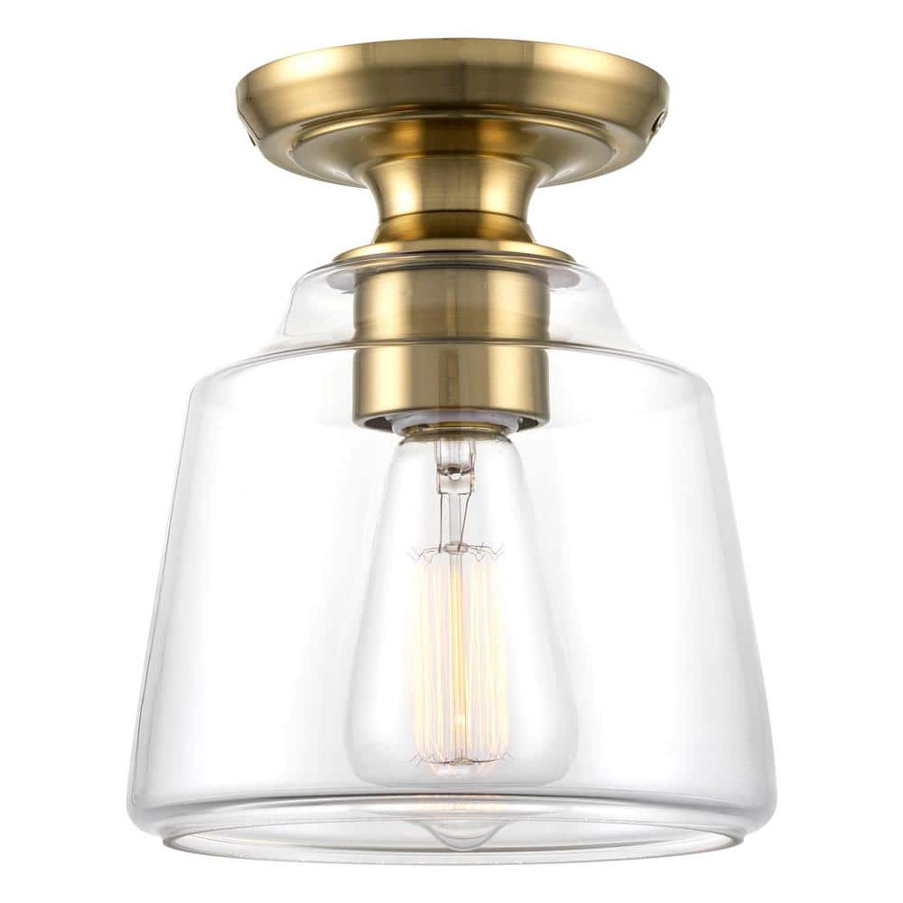 Kira Home Baron 6.5 in 60-Watt 1-Light Cool Brass Farmhouse Semi-Flush ...