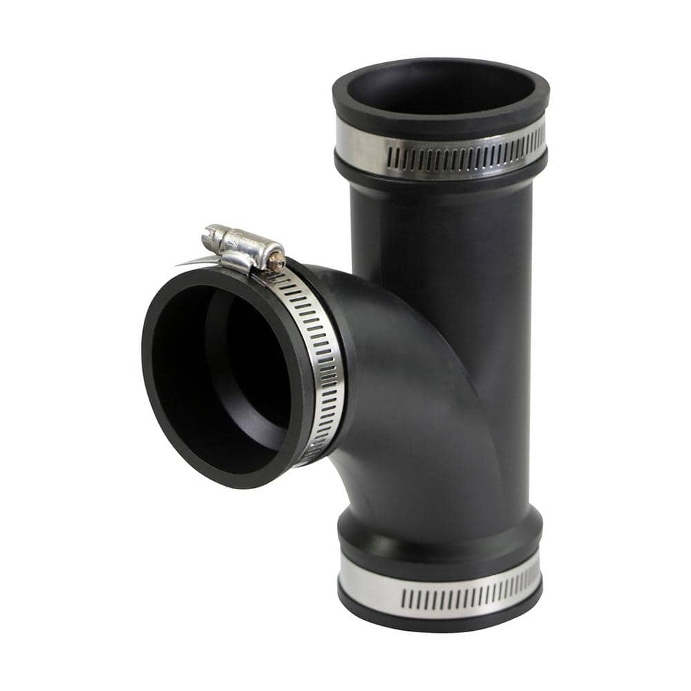PLUMBFLEX 2 in. PVC Flexible Tee Coupling with Stainless Steel Clamps ...