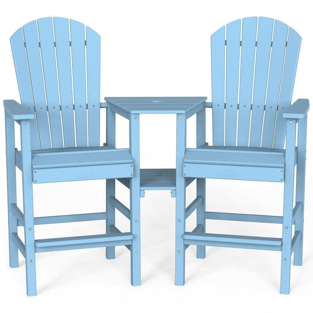 Karl home Blue HDPE Plastic Outdoor Bar Stool with Removable Trays (2 ...