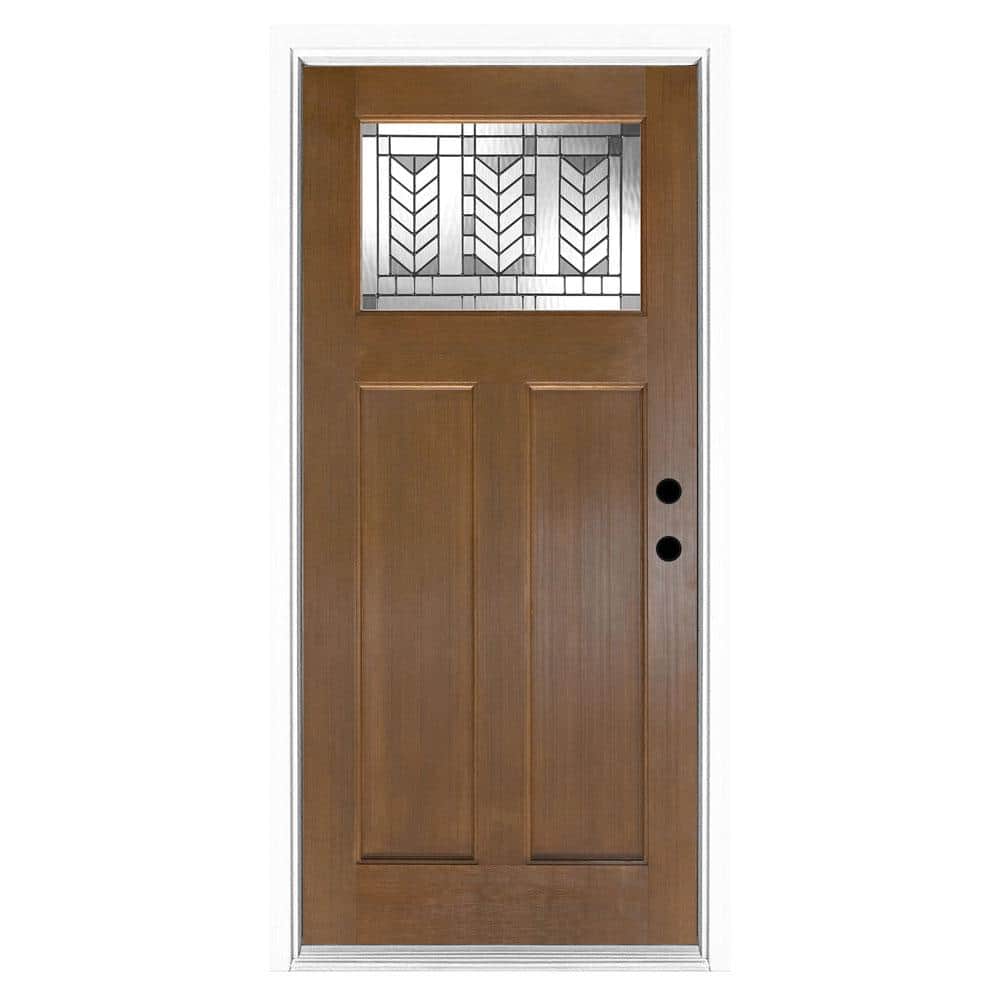 MP Doors 36 in. x 80 in. Left-Hand Inswing Medium Oak Craftsman Spring ...