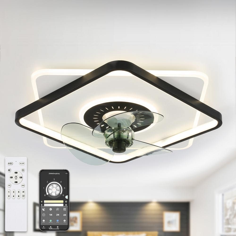 Bella Depot 20 in. Indoor Square Low Profile Black Dimmable Ceiling Fan ...