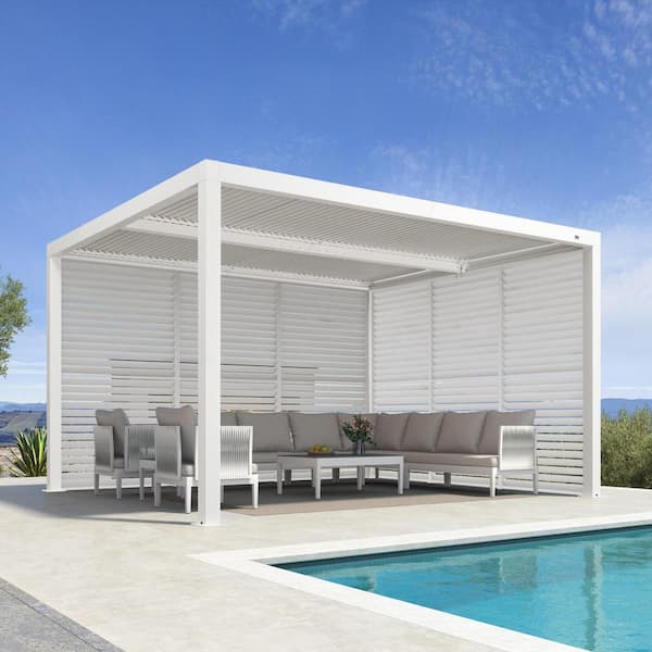 PURPLE LEAF 11 ft. x 14 ft. Gray Aluminum Louvered Pergola with 2 ...