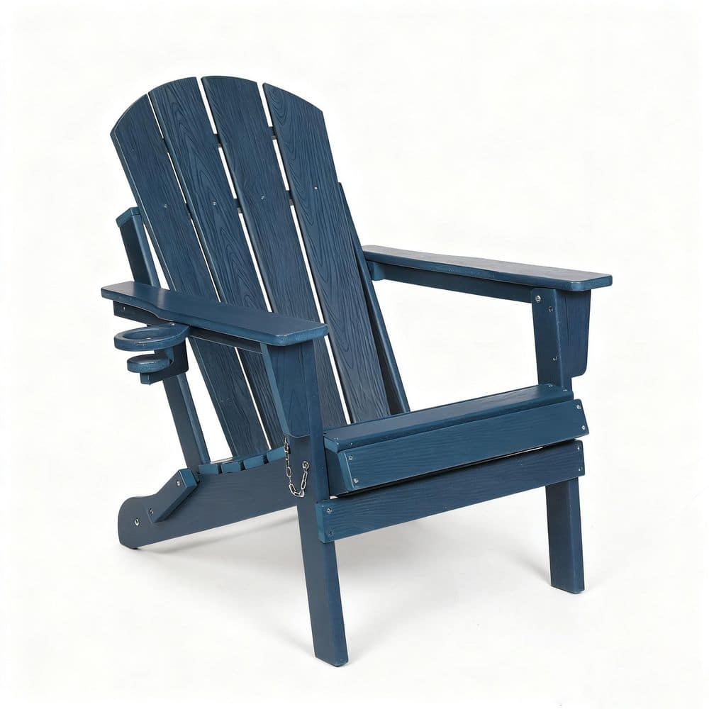 Tileon Blue HDPE Folding Adirondack Chair, Composite Outdoor Lounge ...