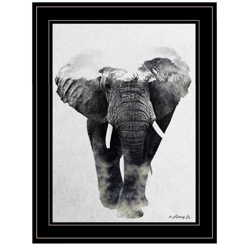HomeRoots Charlie Elephant Walk 1-Piece Framed Wall Art 19 in. x 15 in ...