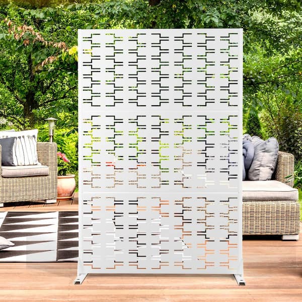 TUYOHW 47 in. W x 72 in. H White Metal Privacy Wall-Backyard Screen ...