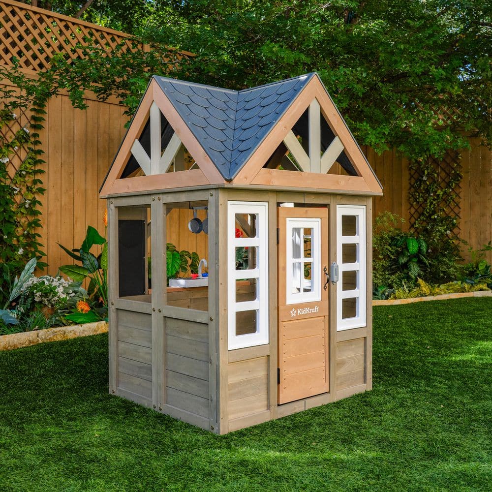 KidKraft DIY Greystone Outdoor Wooden Playhouse with Play Kitchen ...