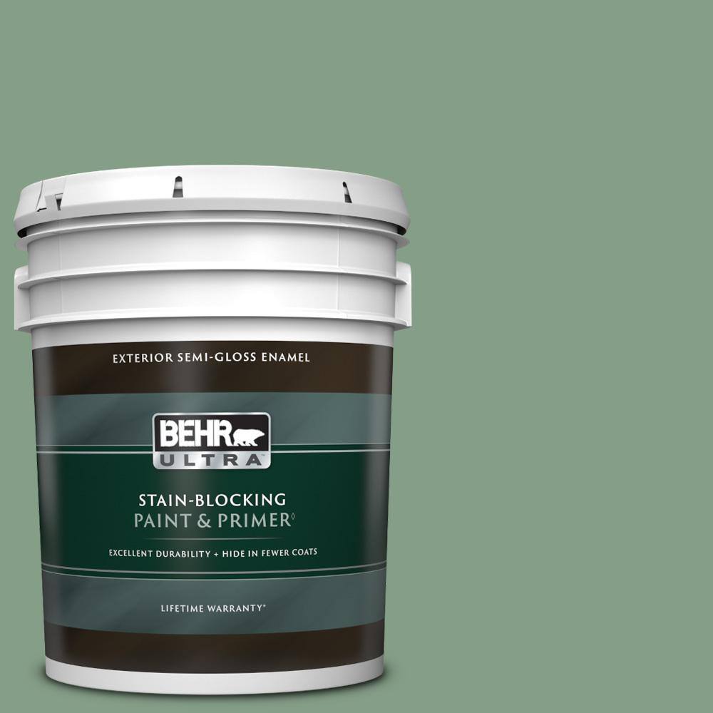 BEHR ULTRA 5 gal. #S410-5 Track Green Semi-Gloss Enamel Exterior Paint ...