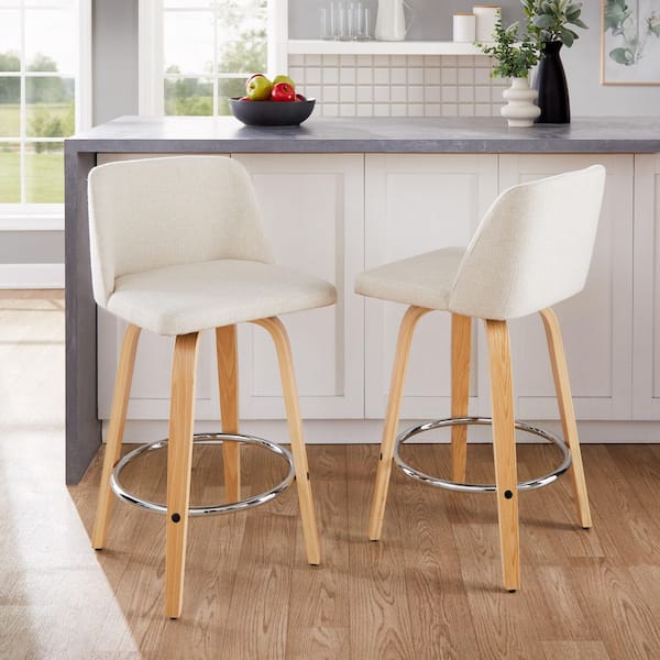 Lumisource Toriano 35.25 in. Cream Noise Fabric, Natural Wood & Chrome ...