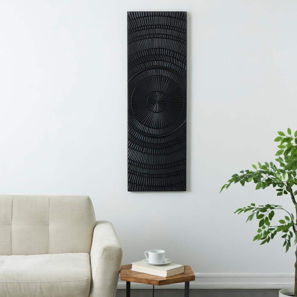 Litton Lane 16 in. x 48 in. Wood Black Handmade Intricately Carved ...