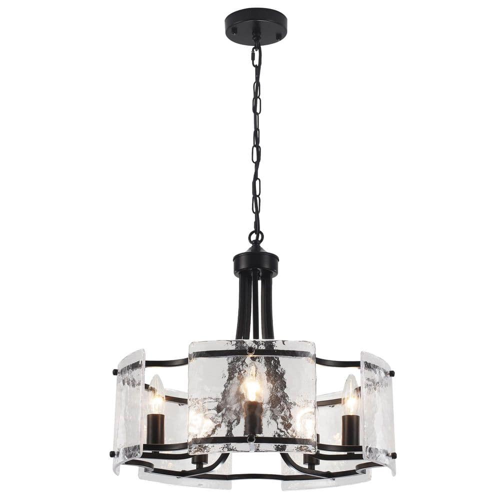 ZJVAIVE 5-Light Black Hanging Candlestick Chandelier Linear Glass Sheet ...