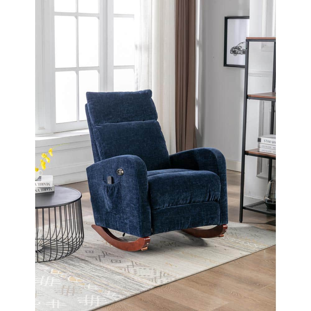 Navy Wood Upholstery Comfortable Rocking Chair Living Room Chair R624 ...