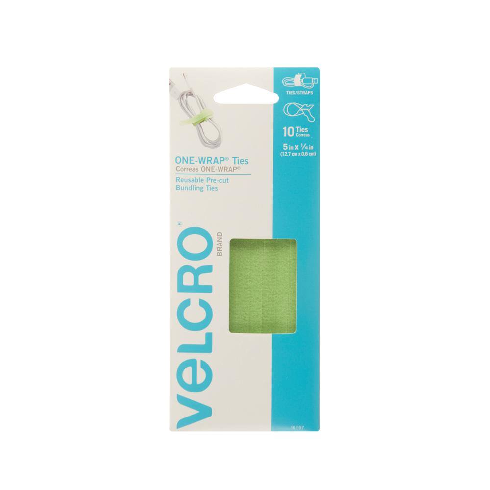 VELCRO 5 in. x 1/4 in. One-Wrap Ties Bright, Green (10-Pack) 91597 ...