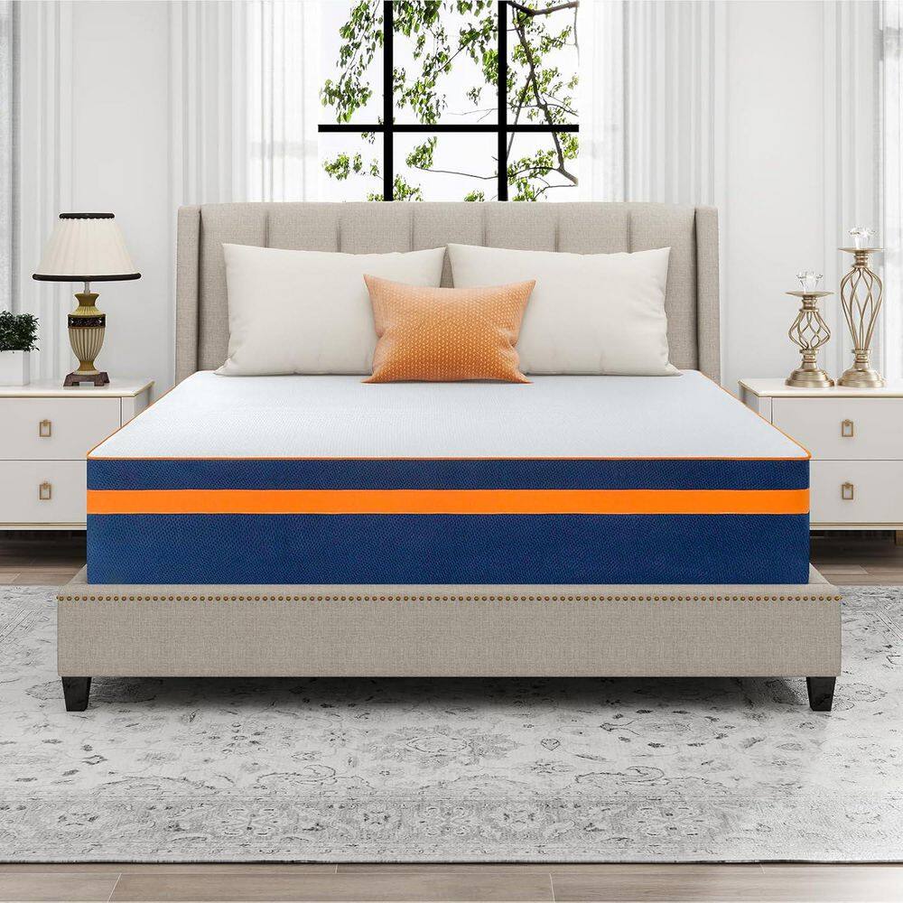 WONDER COMFORT Luxury Blue White California King Medium Firm Hybird Gel ...