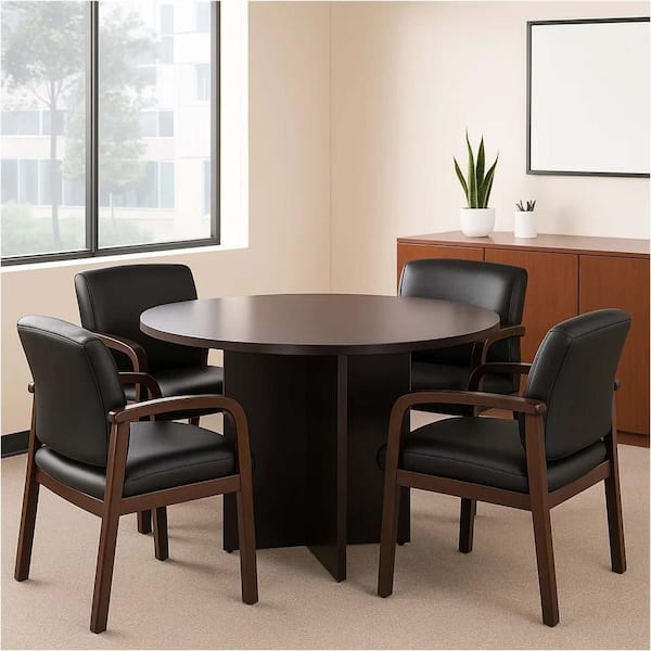 Benjara Zoa 47 in. Round Mocha Brown Wood Office Desk BM340799 - The ...