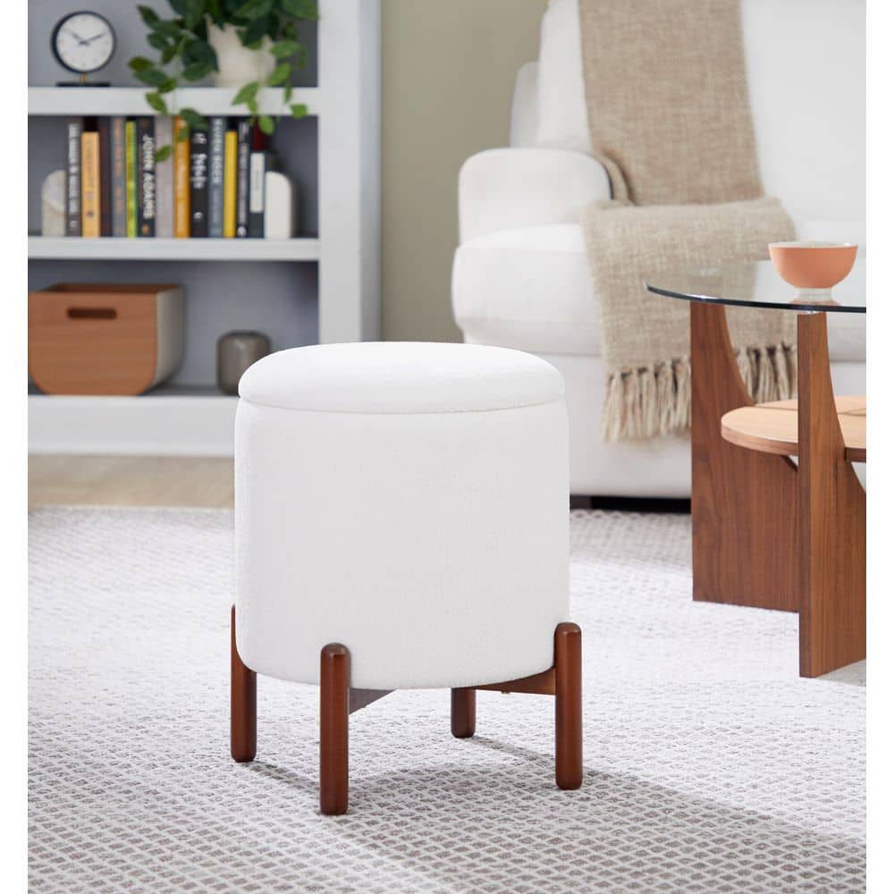 Lumisource Daniella White Fabric and Walnut Wood Storage Ottoman OT-DNLAWDFB WLW - The Home Depot