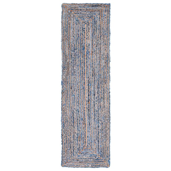 SAFAVIEH Cape Cod Blue/Natural 2 ft. x 10 ft. Striped Border Runner Rug ...