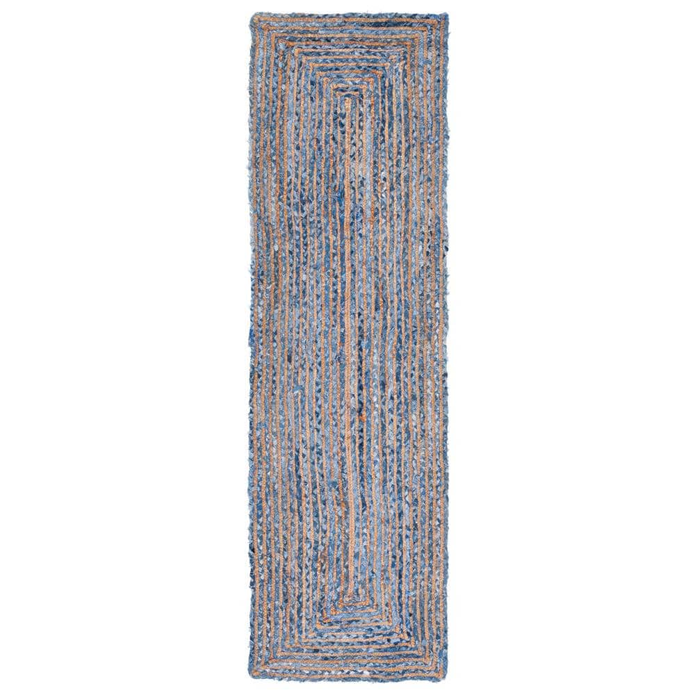 SAFAVIEH Cape Cod Blue/Natural 2 ft. x 7 ft. Striped Border Runner Rug ...