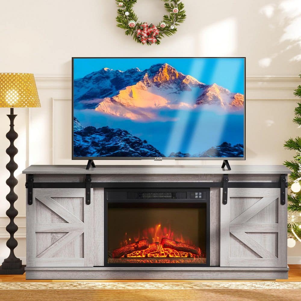 ToolCat 58 in. TV Stand with 23.1 in. Electric Fireplace Insert, Remote ...