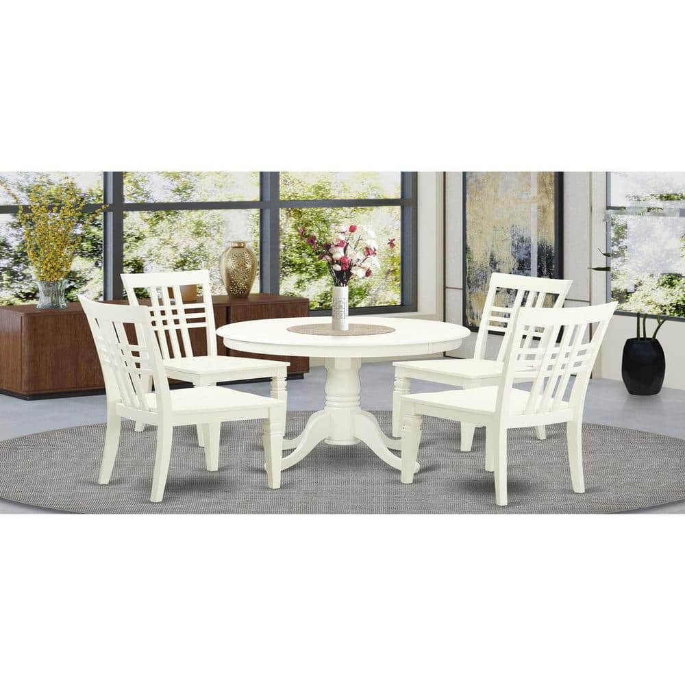 East West Furniture 5-Piece Linen White Finish Solid Wood Top Dining ...