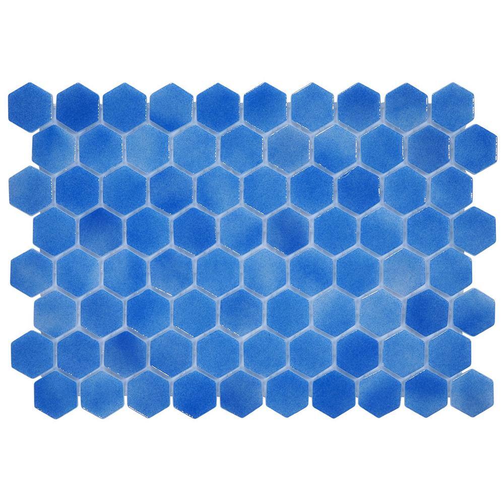 The Tile Doctor 6 in. x 6 in. Glass Tile Love Familiar Blue Hex Glossy ...