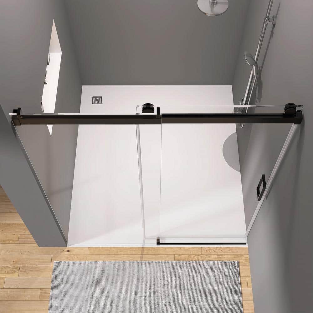 Zeafive 56 to 60 in. W x 76 in. H Frameless Alcove Sliding Shower Door ...