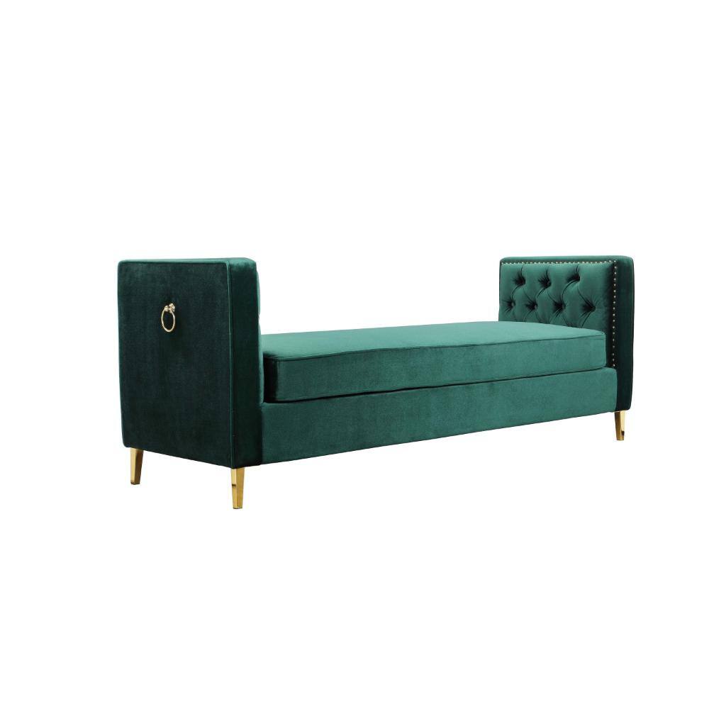 Benjara 71 in. Green and Gold Backless Bedroom Bench with Button Tufted ...