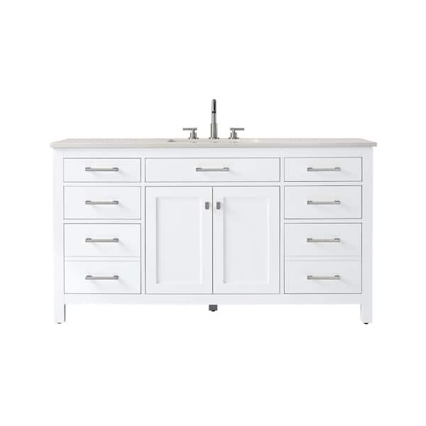 SUDIO Trevor 60 in. W x 22 in. D Bath Vanity in White with Quartz Top ...