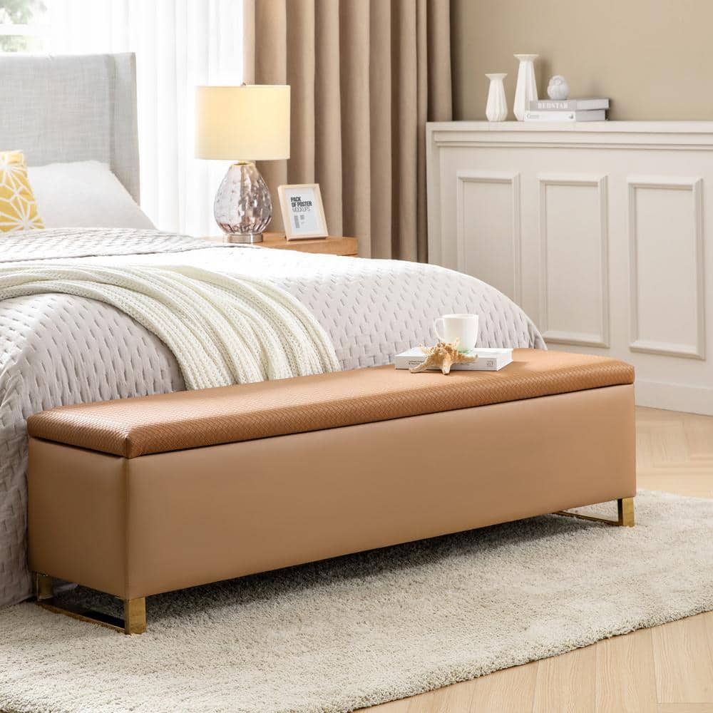 JAYDEN CREATION Gaston Camel Modern 16.5 in. Storage Bench with ...