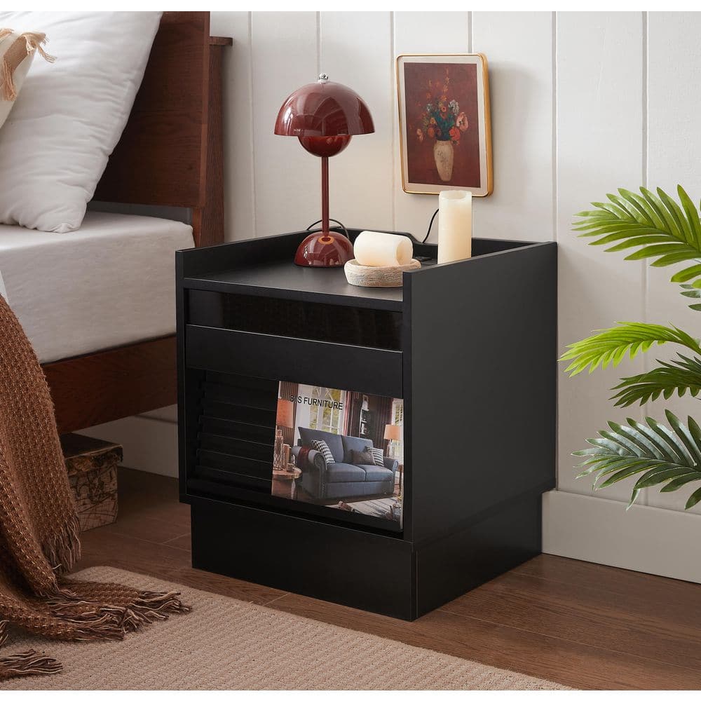CHRISTOPHER KNIGHT HOME Ember Modern Nightstand with 2 Drawers, Charging Station, LED Lights ...